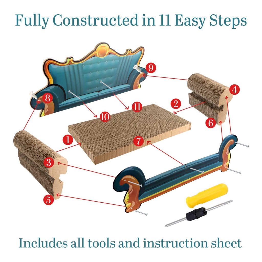 Cat Sofa Corrugated Cardboard, Emerald & Gold includes Tools - 70cm x ...