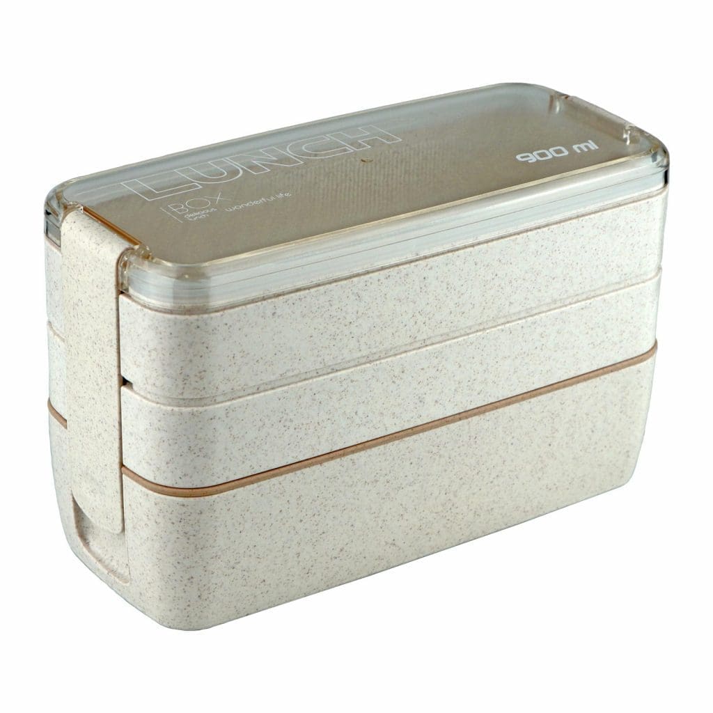 Wheat Straw Three-Layer Lunch Box with Cutlery, Dishwasher Safe - Cream ...