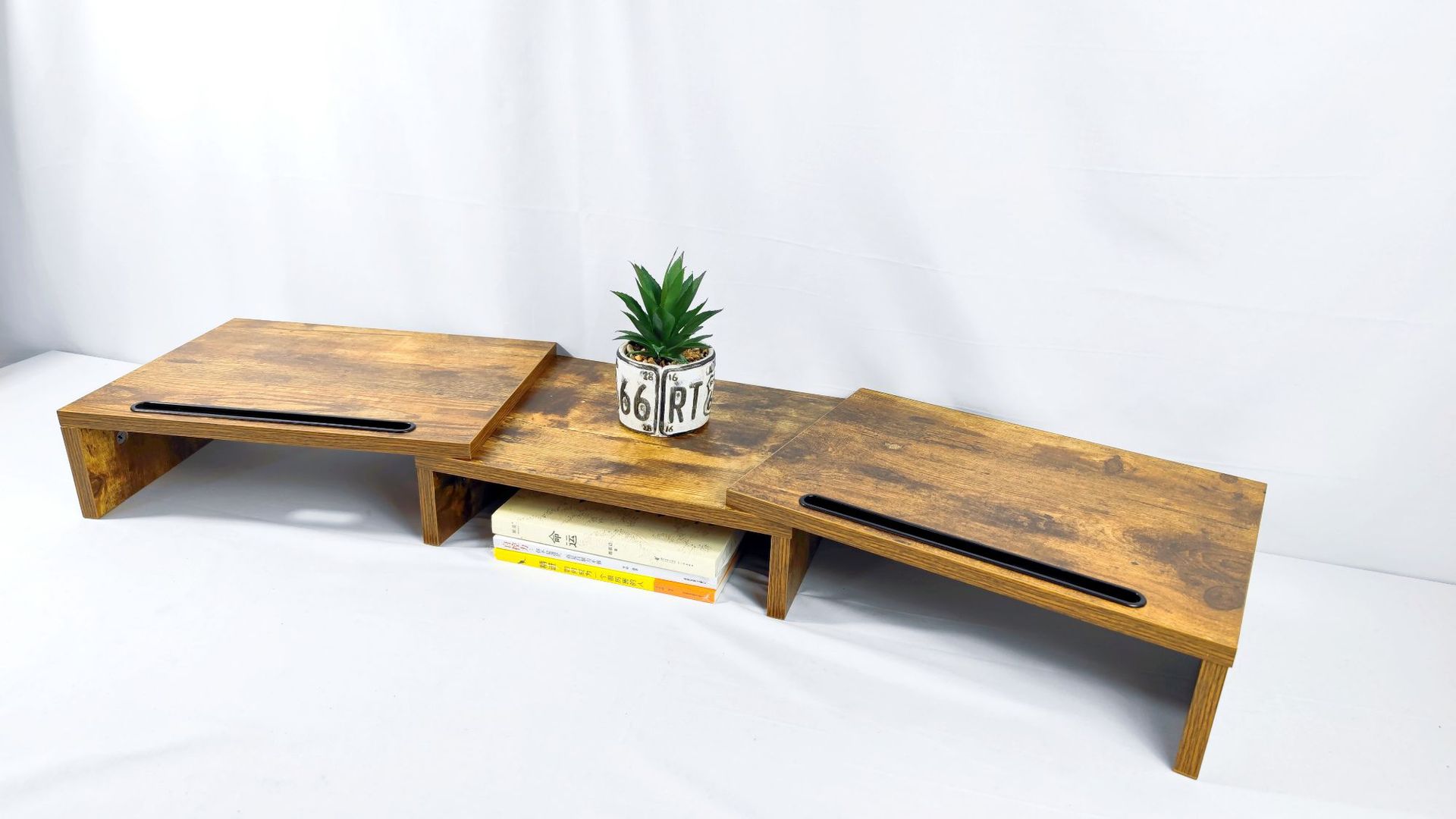 Dual Monitor 3 Shelf Adjustable Computer Stand - Chestnut - EcoBargains